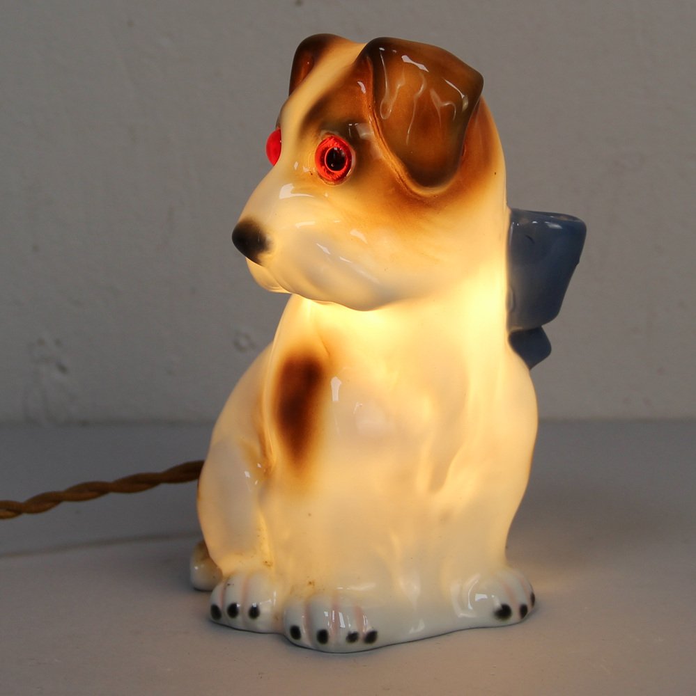 Art Deco Dog Table Lamp in Porcelain, 1930s for sale at Pamono