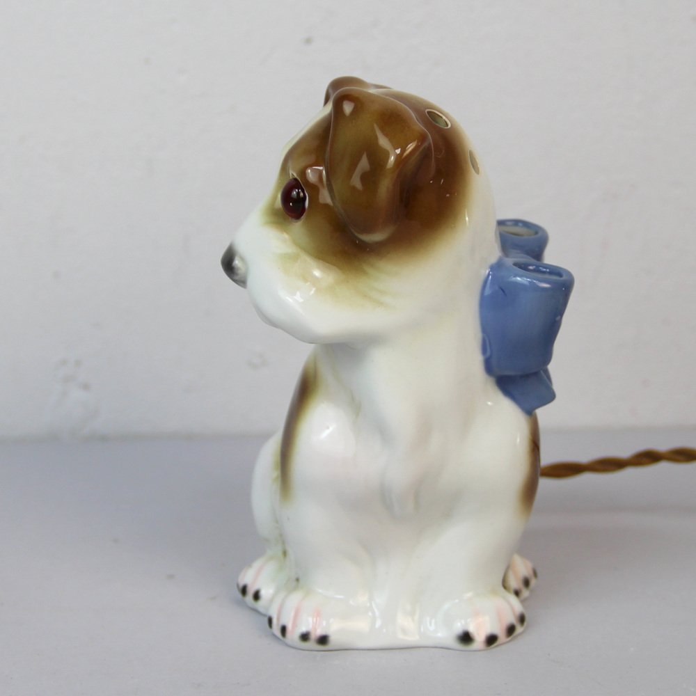 Art Deco Hund Tischlampe aus Porzellan, 1930er bei Pamono kaufen