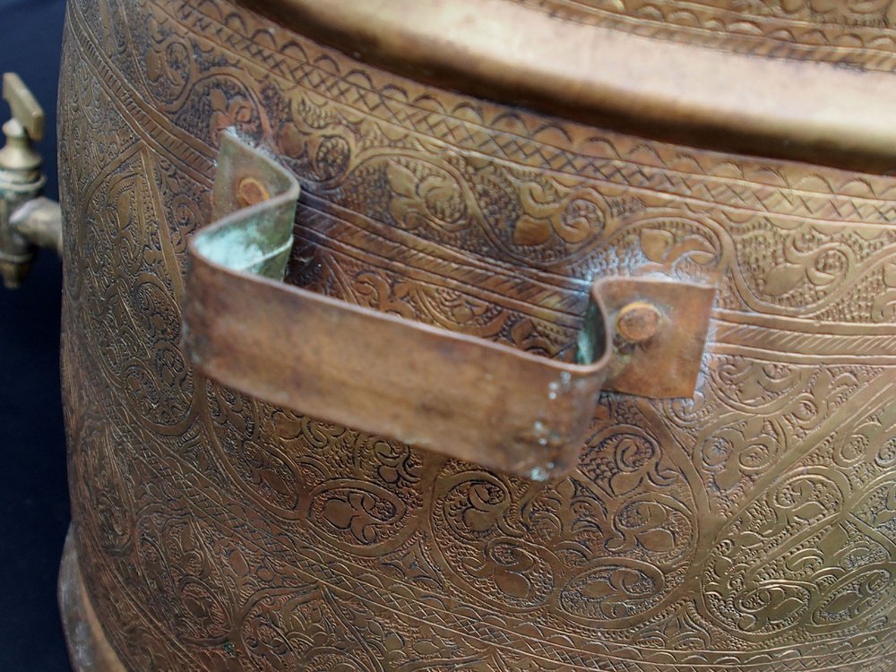 Large Antique Islamic Engraved Brass Bucket, 1920s for sale at Pamono
