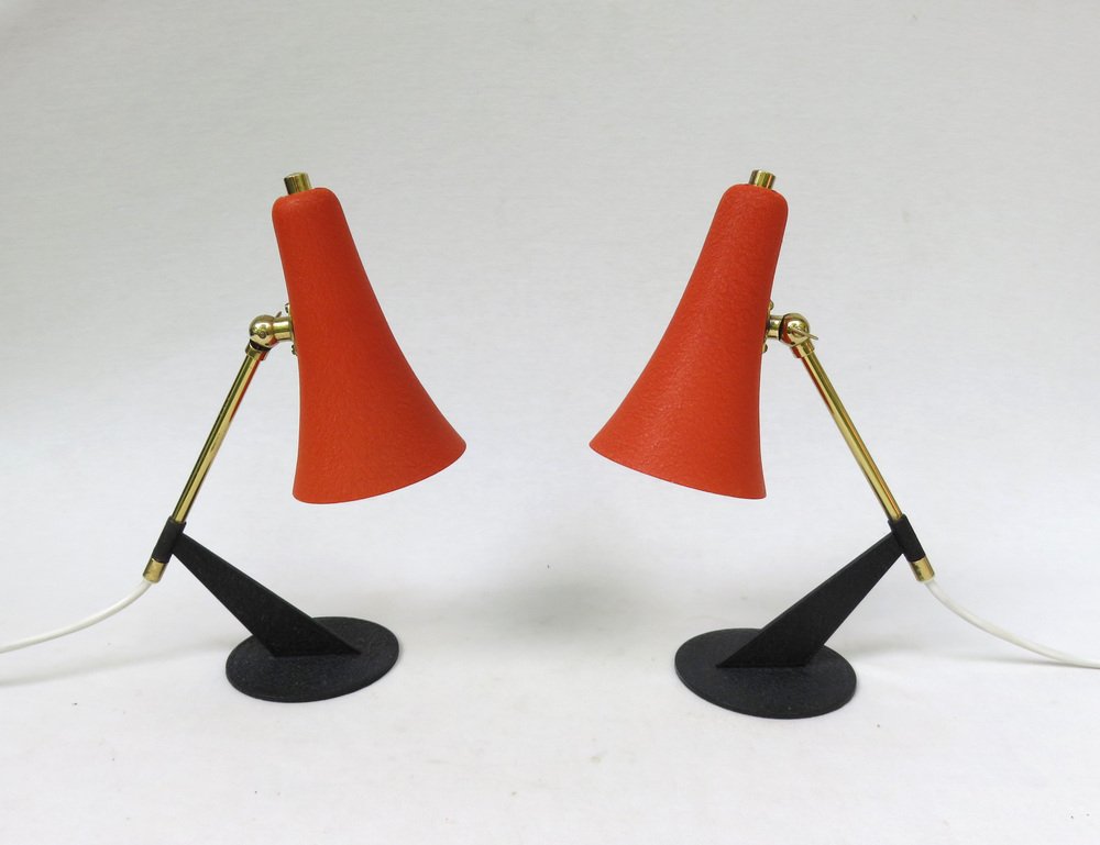 Brass Bedside Table Lamps, 1950s, Set of 2 for sale at Pamono