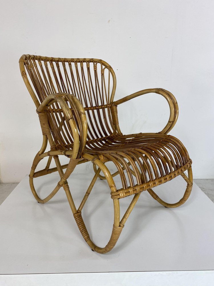 Vintage Rattan And Bamboo Easy Chair From Rohé Noordwolde 1950s For