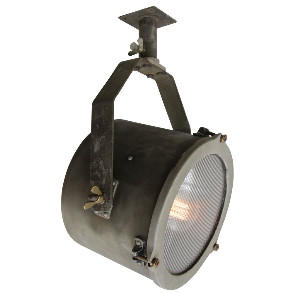 Vintage Industrial Clear Striped Glass Wall Ceiling Spotlight, 1950s ...