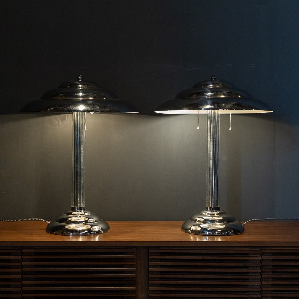 20th Century Art Deco American Chrome Table Lamps, 1930s, Set of 2 for ...