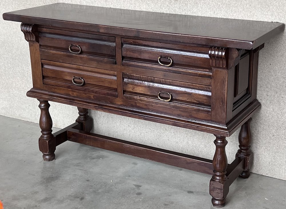 Spanish Console Chest Table with Four Carved Drawers, 1930s for sale at Pamono