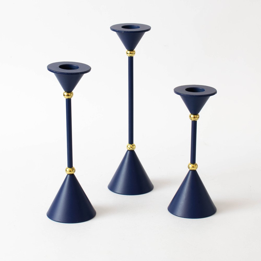 Postmodern Blue Candleholders, 1980s, Set of 3 for sale at Pamono