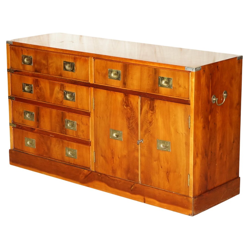 Vintage Burr Yew Military Campaign Sideboard for sale at Pamono