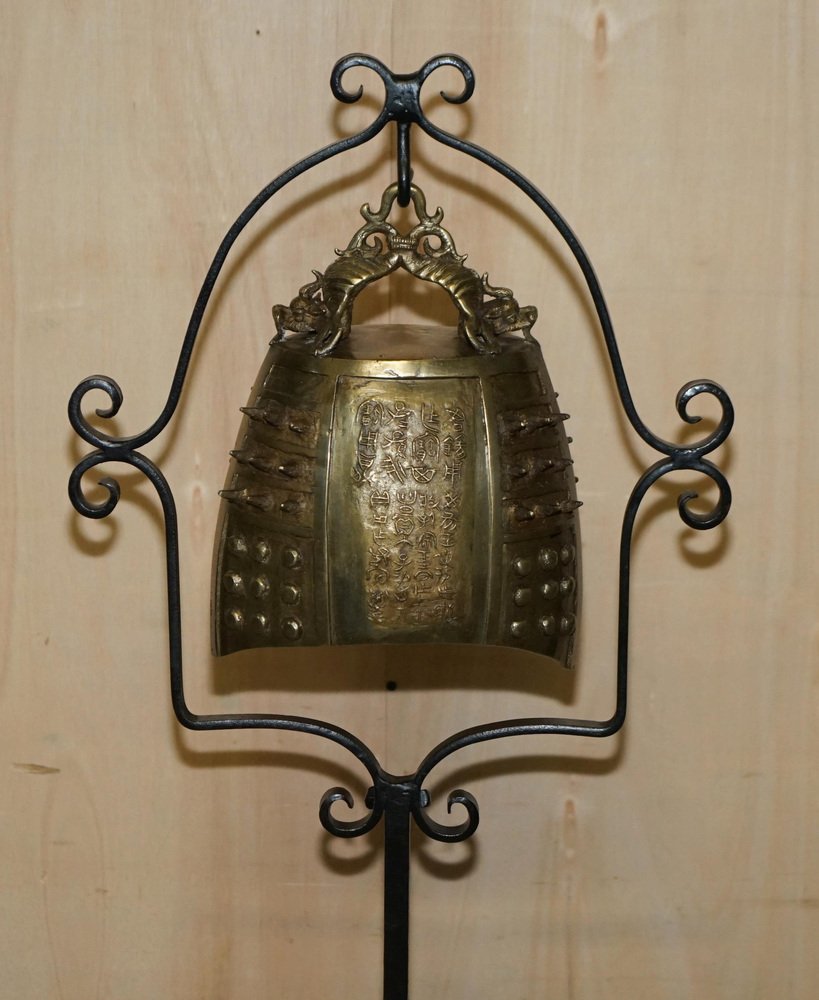 Chinese Export Floor Standing Bell with Wrought Iron Stand by Charles ...
