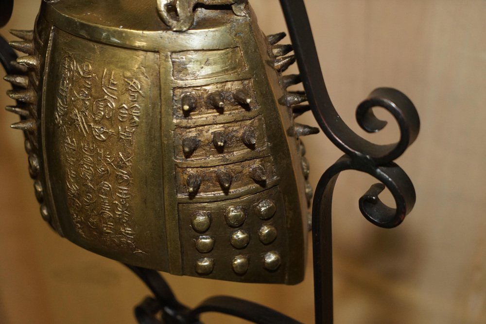 Chinese Export Floor Standing Bell with Wrought Iron Stand by Charles ...
