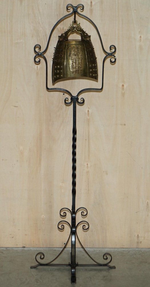 Chinese Export Floor Standing Bell with Wrought Iron Stand by Charles ...
