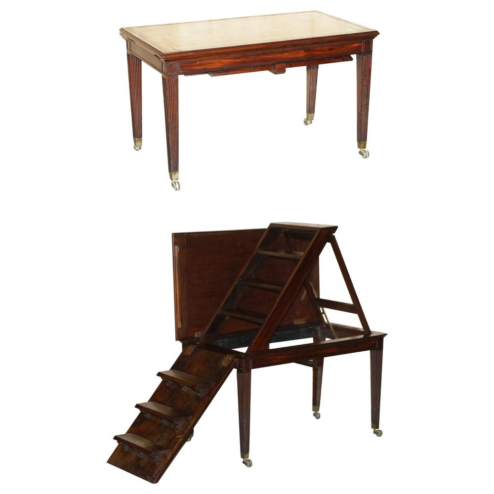 Antique George III Metamorphic Library Desk into Bookcase Ladder, 1820s ...