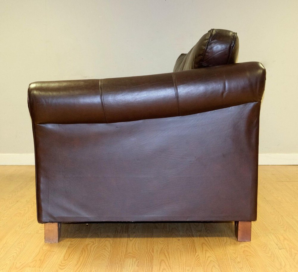 Brown Leather Two Seater Sofa on Wooden Feet from Marks & Spencer Abbey ...