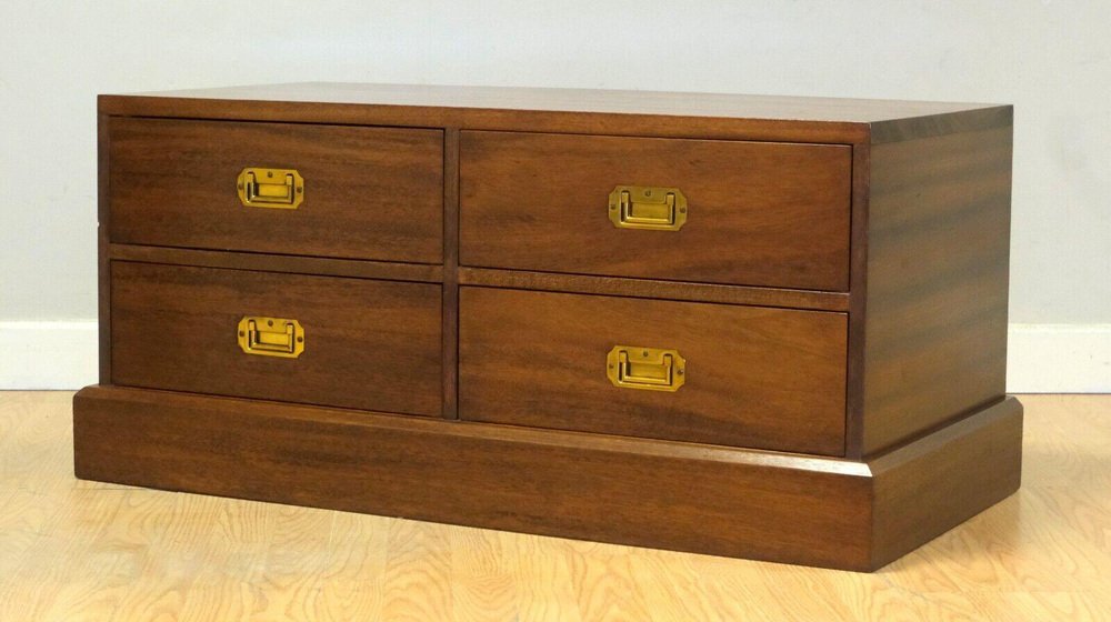 Military Campaign Style Brown Hardwood Chest for sale at Pamono