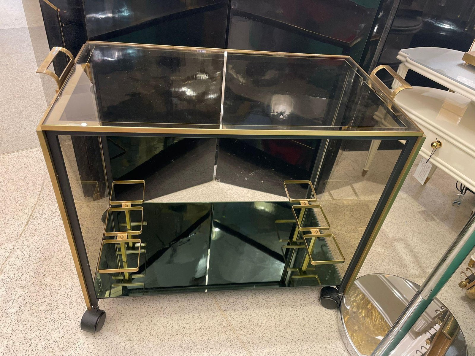 Brass and Fumè Glass Bar Cart, Italy, 1960s for sale at Pamono