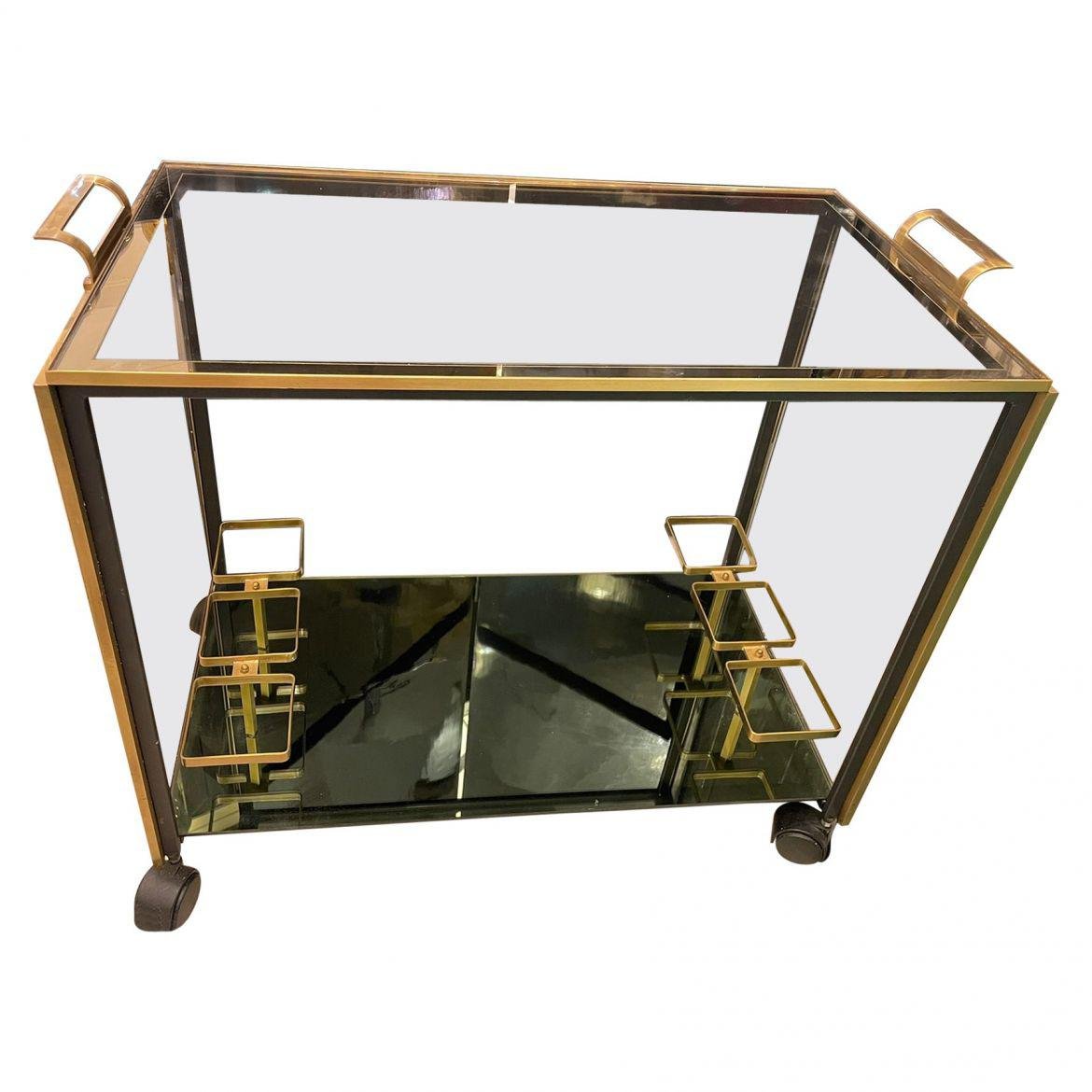 Brass and Fumè Glass Bar Cart, Italy, 1960s for sale at Pamono
