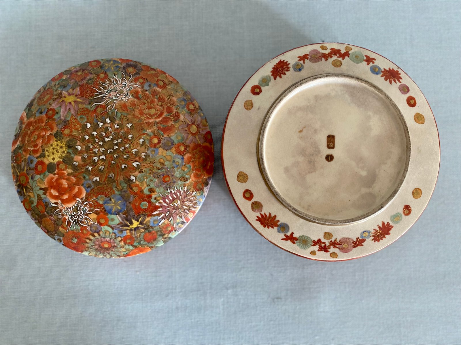 Mid Japanische Millefleur Satsuma Box mit rundem Deckel und Shimazu ...