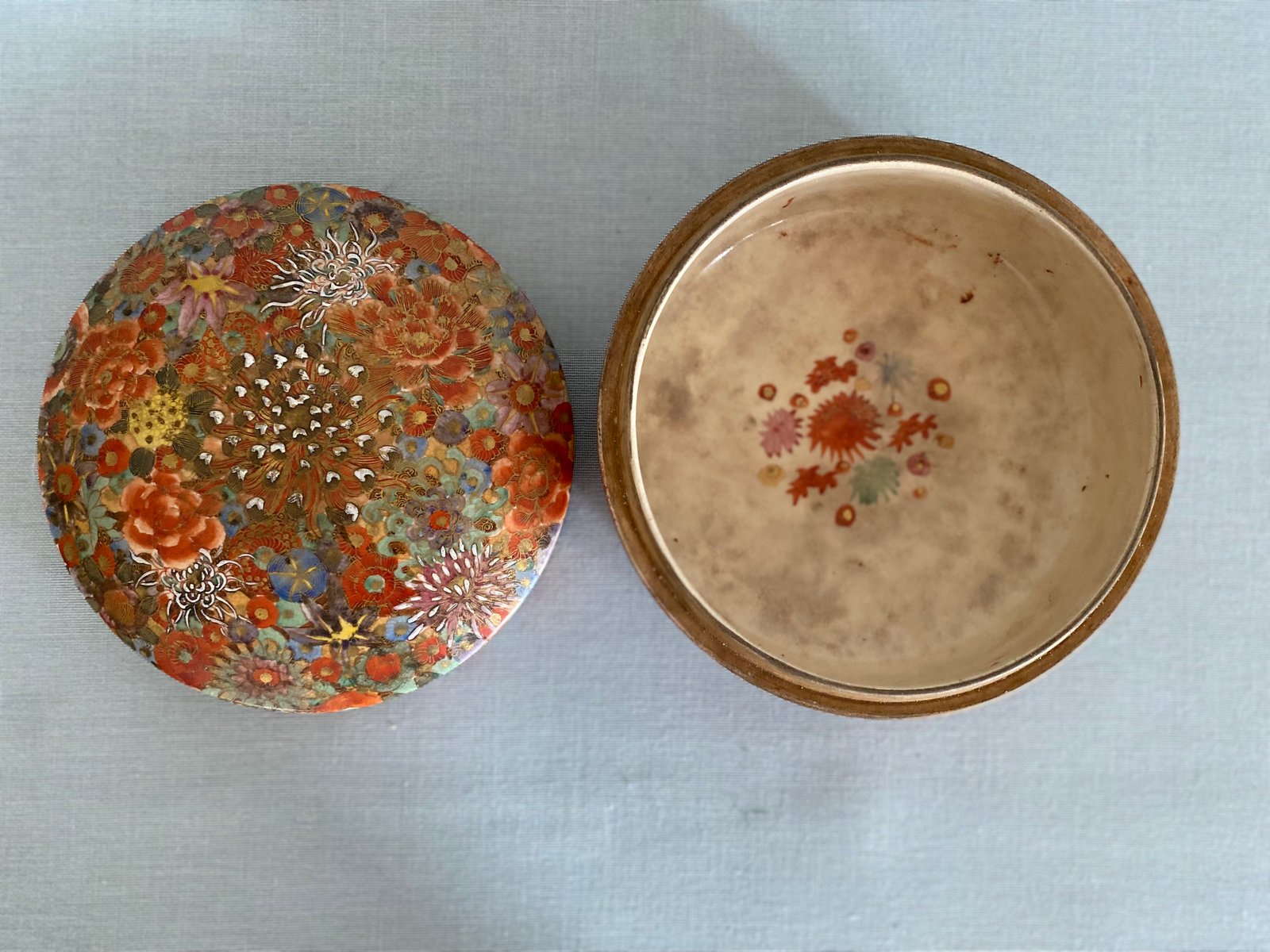 Mid Japanische Millefleur Satsuma Box mit rundem Deckel und Shimazu ...