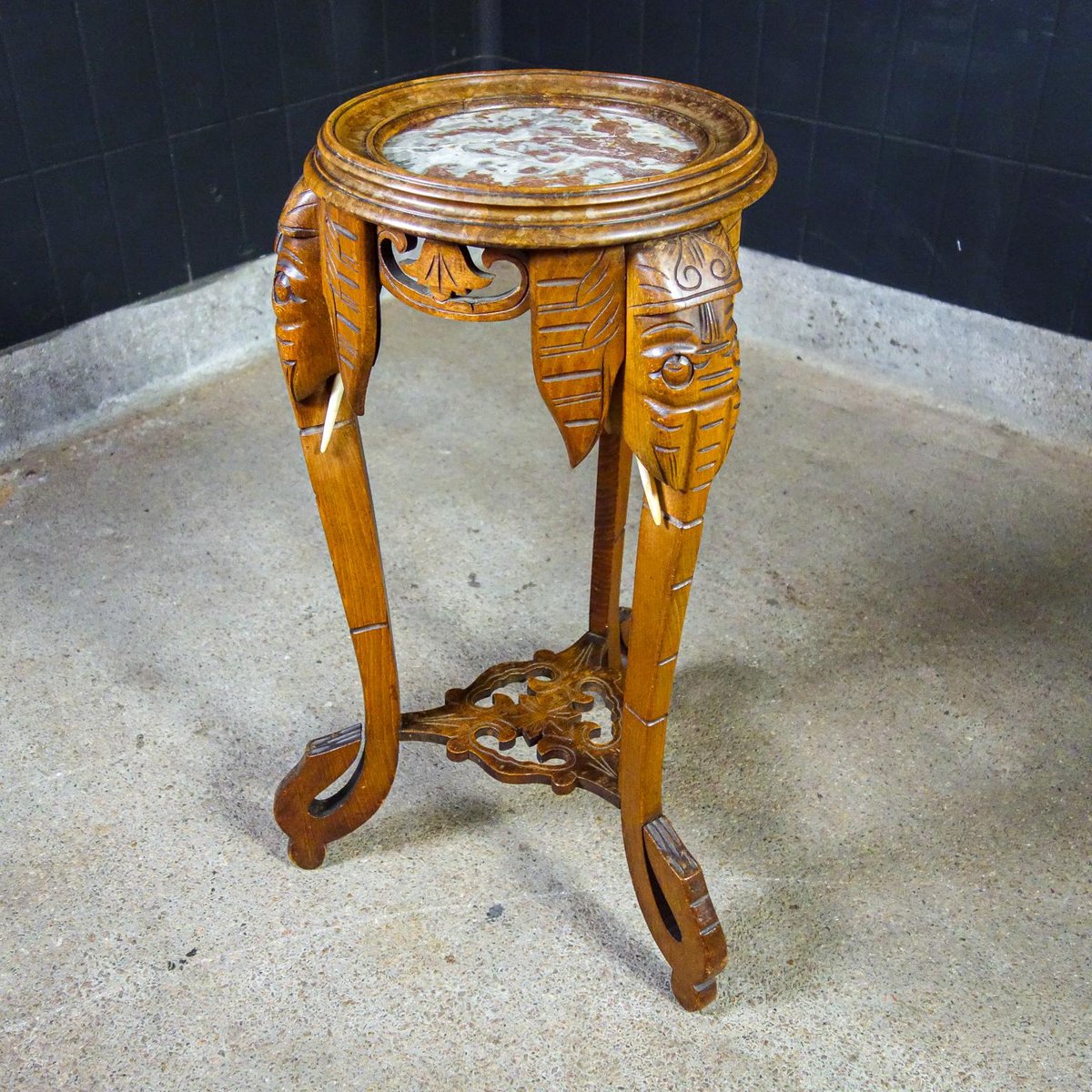 Antique Colonial Side Table with Marble Leaves for sale at Pamono