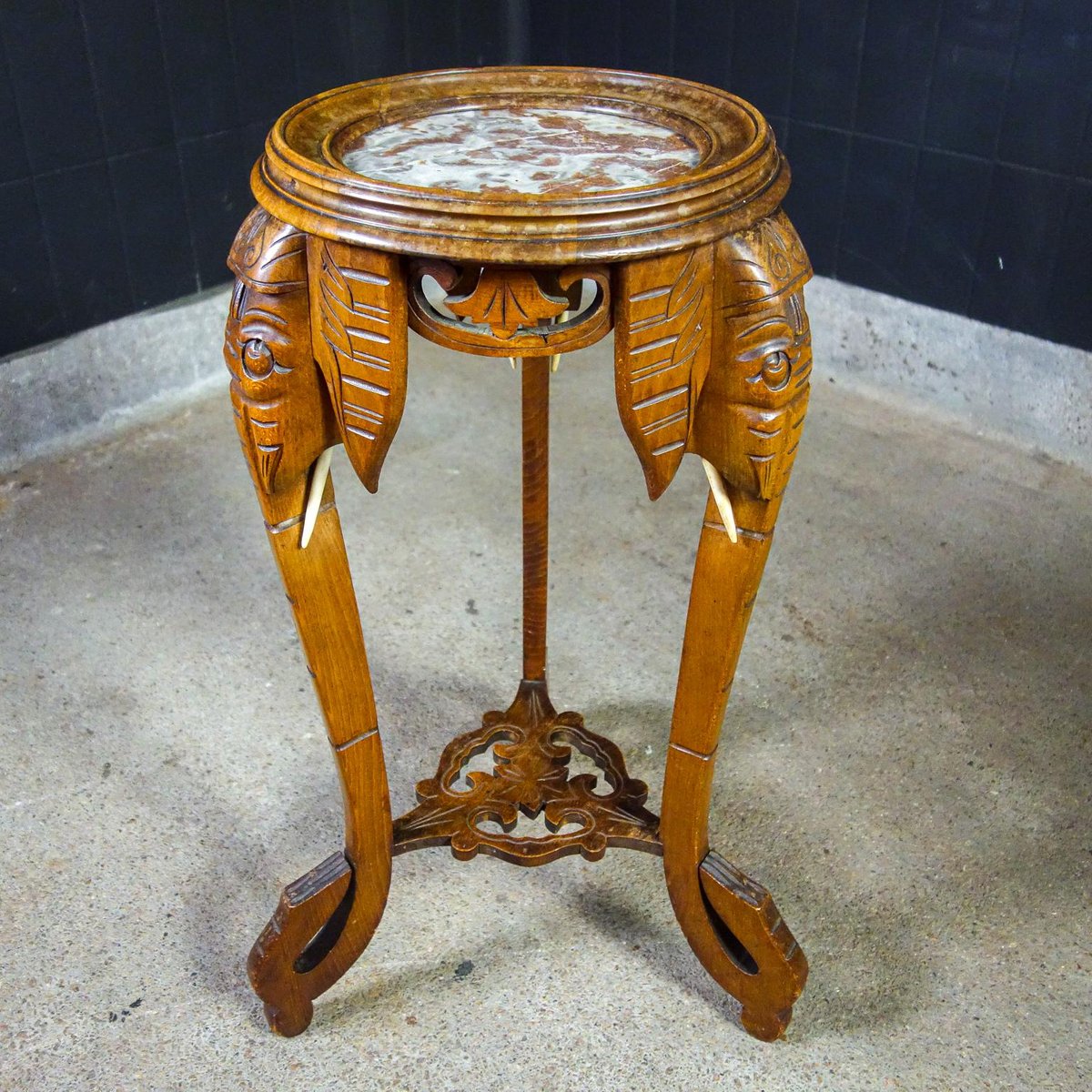 Antique Colonial Side Table with Marble Leaves for sale at Pamono