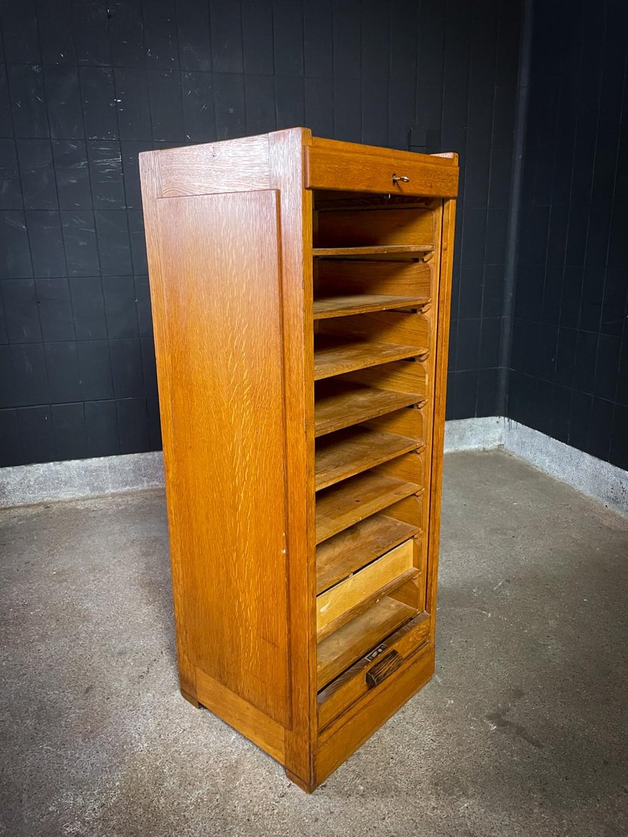 Art Deco Wooden Archive Roller Door Roller Shutter Cabinet, 1920s for ...