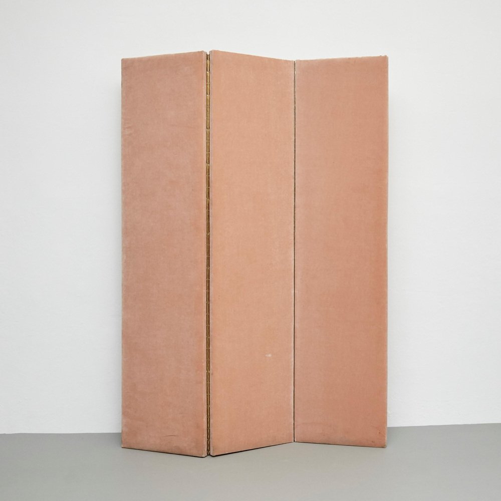 Large French Soft Pink Velvet Room Divider, 1960s for sale at Pamono