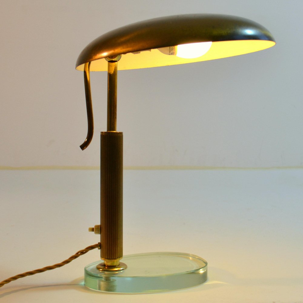 Modern Italian Desk Lamp in Brass on Glass Stand, 1950s for sale at Pamono