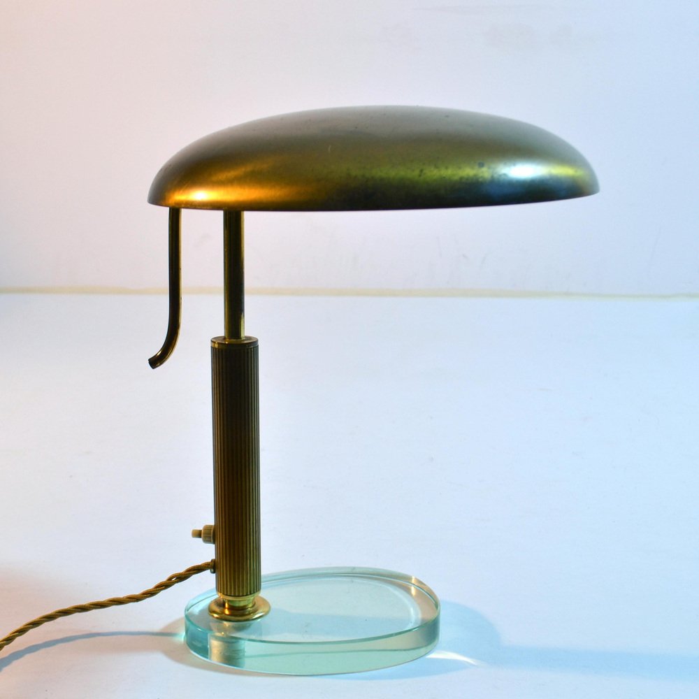 Modern Italian Desk Lamp in Brass on Glass Stand, 1950s for sale at Pamono