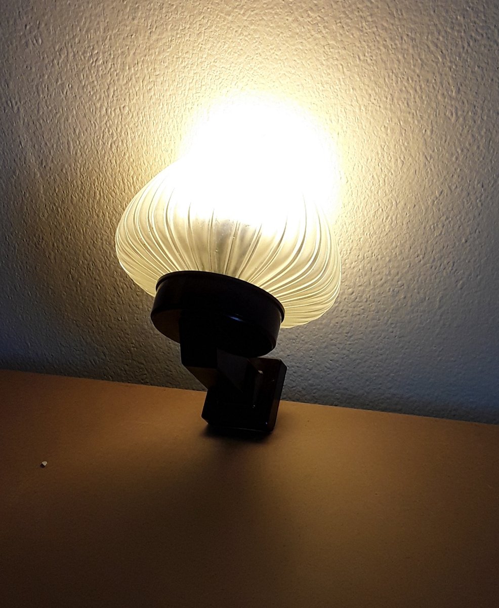 German Art Deco Wall Lamp with Brown Bakelite Mounting & Relief Glass ...