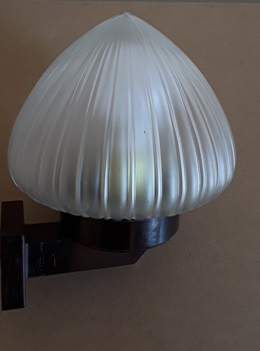 German Art Deco Wall Lamp with Brown Bakelite Mounting & Relief Glass ...