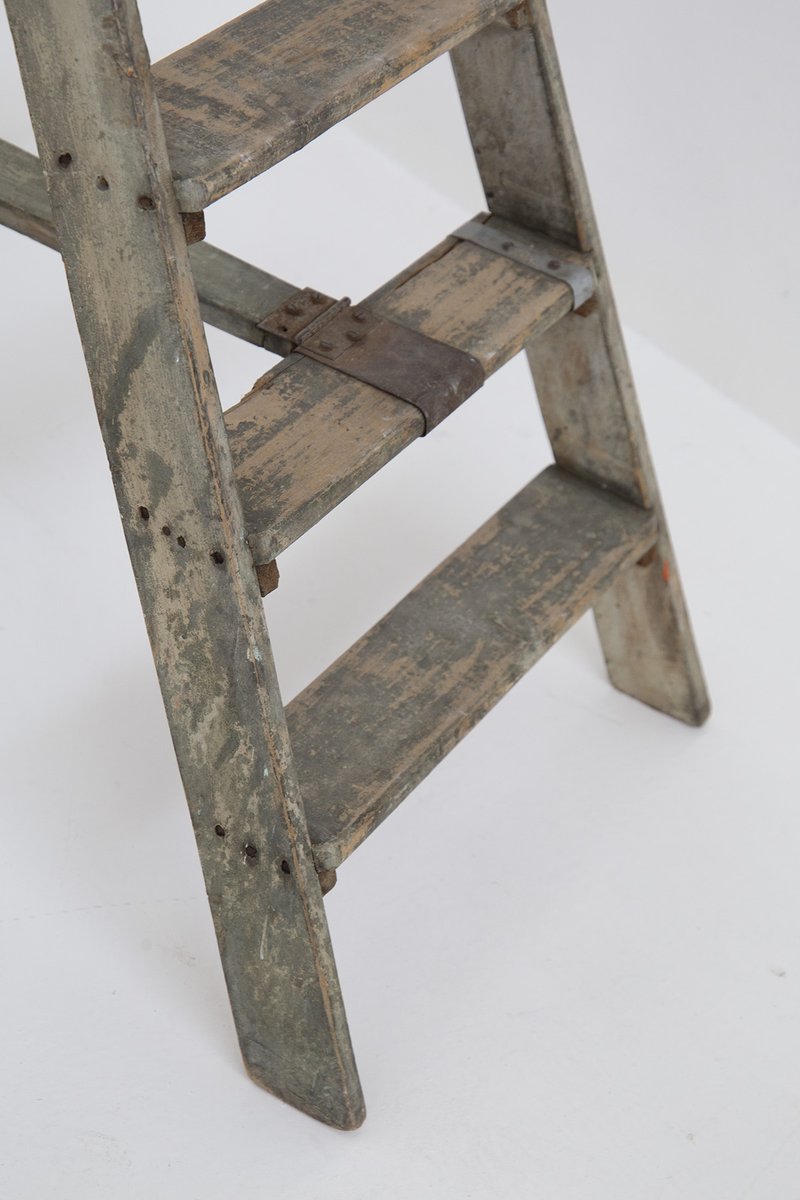 Antique Decorative Grey Wooden Ladder, 1920s for sale at Pamono