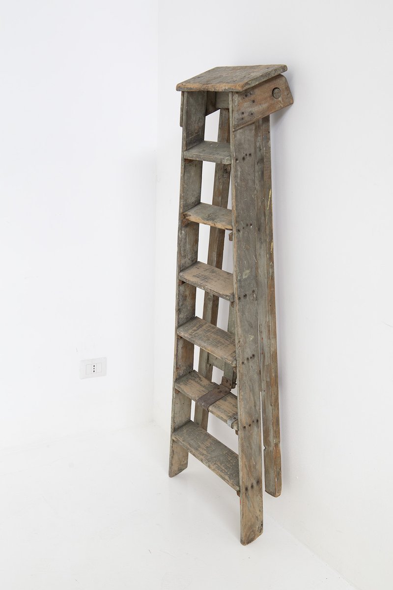 Antique Decorative Grey Wooden Ladder, 1920s for sale at Pamono