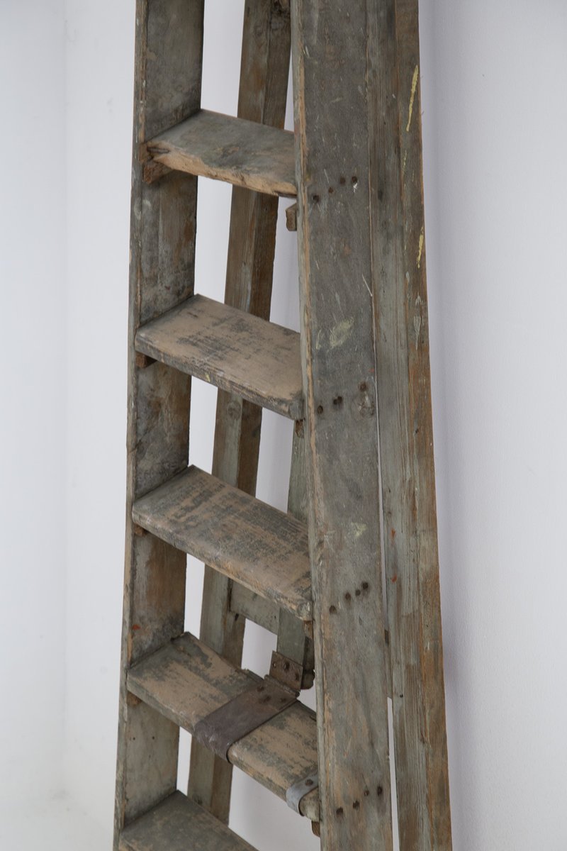 Antique Decorative Grey Wooden Ladder, 1920s for sale at Pamono