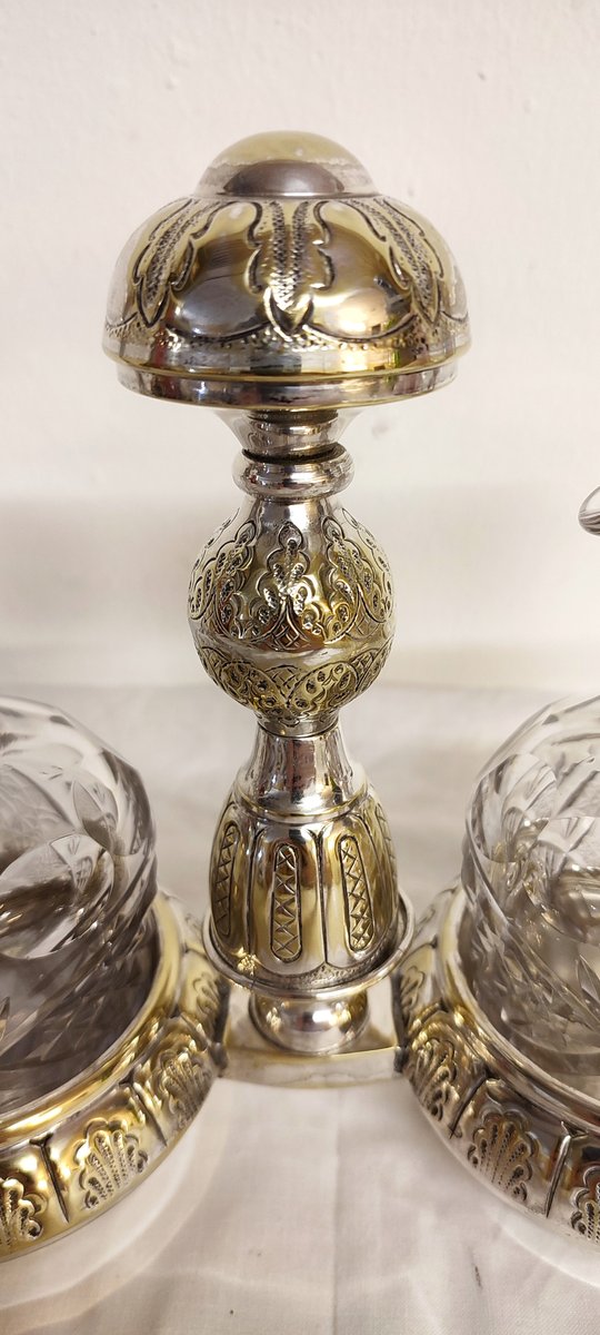 Essig-Set aus Metall & geschnitztem Glas, Frankreich, 1950er, 3er Set ...