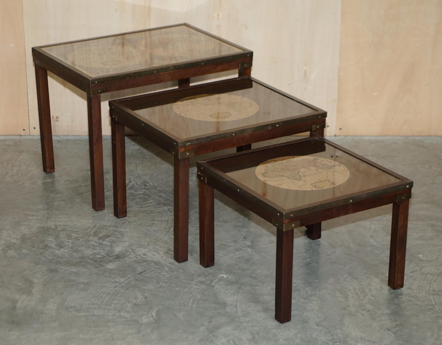 Vintage Military Campaign Nesting Tables with World Maps, Set of 3 for ...