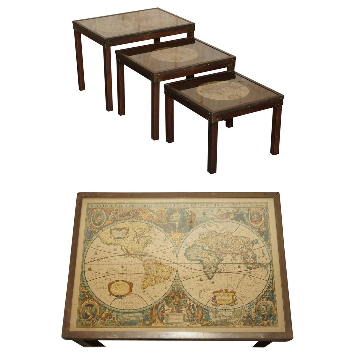 Vintage Military Campaign Nesting Tables with World Maps, Set of 3 for ...