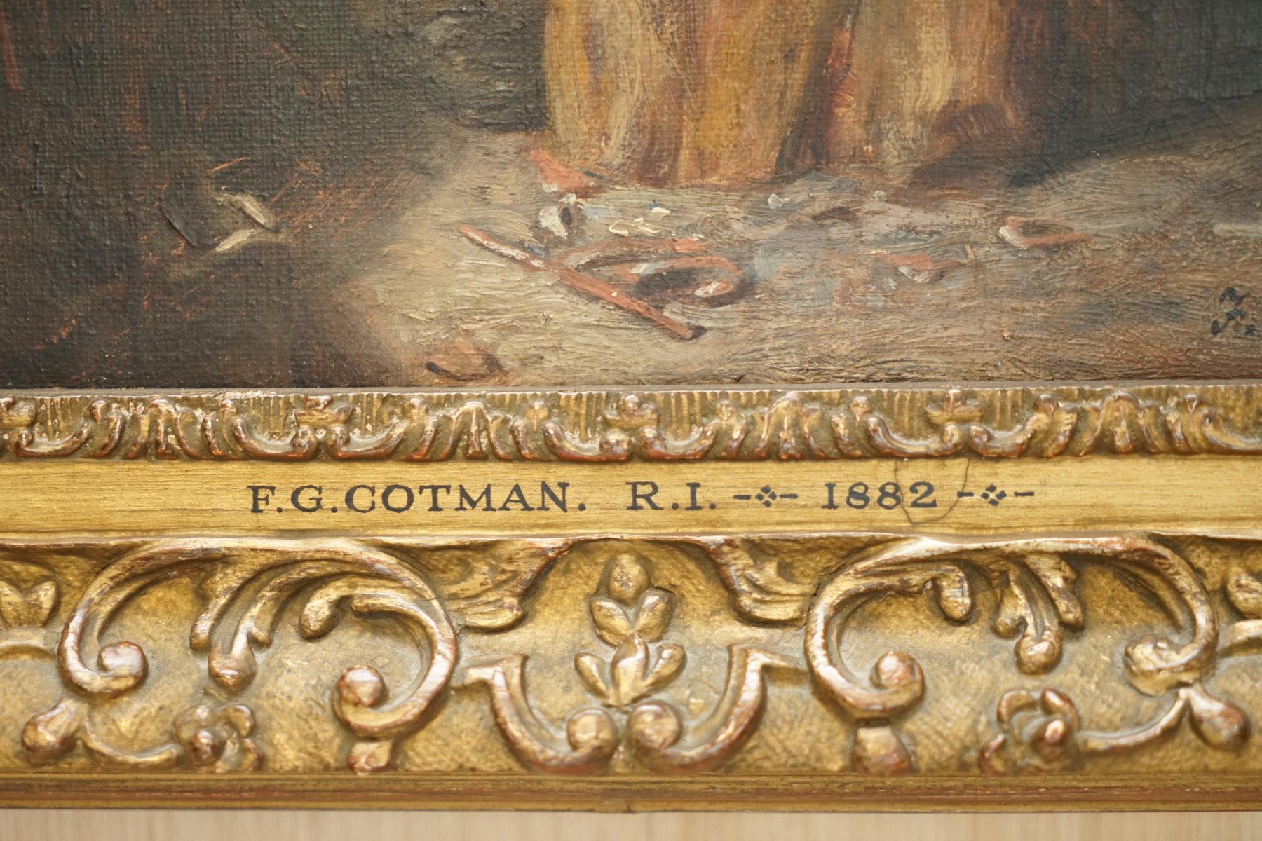 Frederick George Cotman, Blacksmith, 1882, Oil Painting, Framed for ...