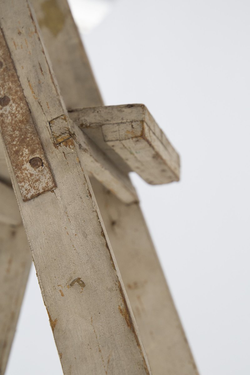 Large Antique Italian White Wood Ladder, 1920s for sale at Pamono