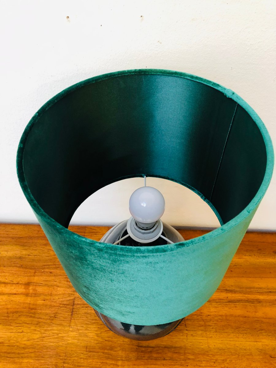 Vintage Green Velvet Screen Ceramic Lamp, 1980s for sale at Pamono