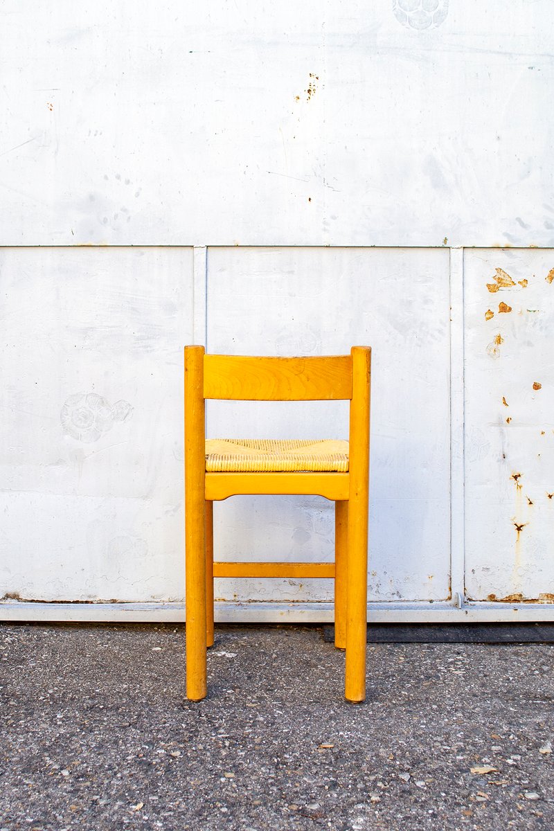 Vintage Hocker aus Holz & Stroh von Charlotte Perriand, 1970er, 4er Set ...