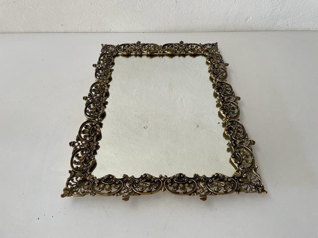 Rectangular Mirror with Floral Brass Frame, Germany, 1950s for sale at ...