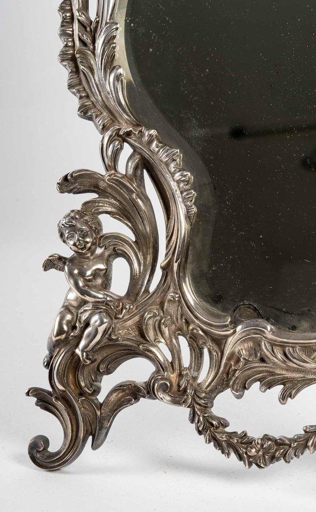 19th Century Silver Plated Bronze Table Mirror for sale at Pamono