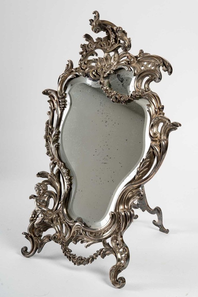 19th Century Silver Plated Bronze Table Mirror for sale at Pamono
