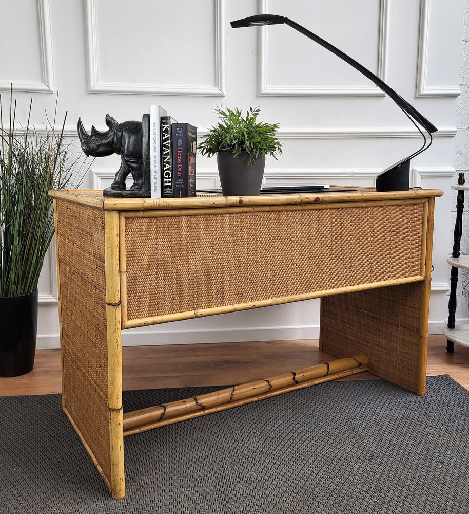 French Riviera Writing Desk in Bamboo, Rattan and Brass from Dal Vera ...