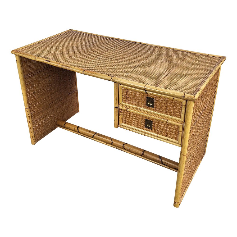 French Riviera Writing Desk in Bamboo, Rattan and Brass from Dal Vera ...