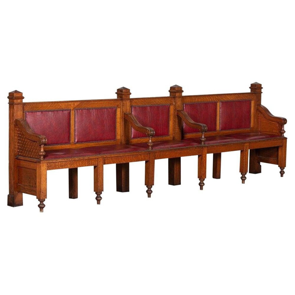 Antique French Waiting Bench in Oak, 1880 for sale at Pamono