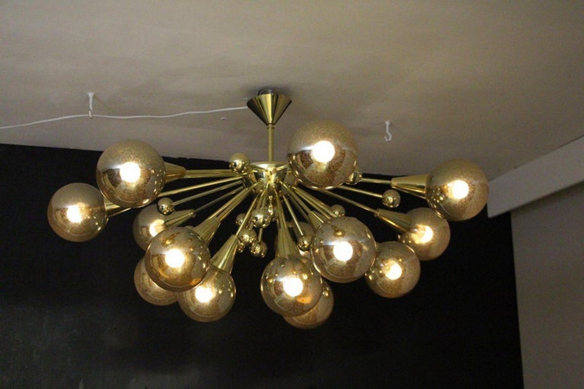 Sputnik Golden and Silver Coloured Murano Glass Globe Chandelier, 2000s ...