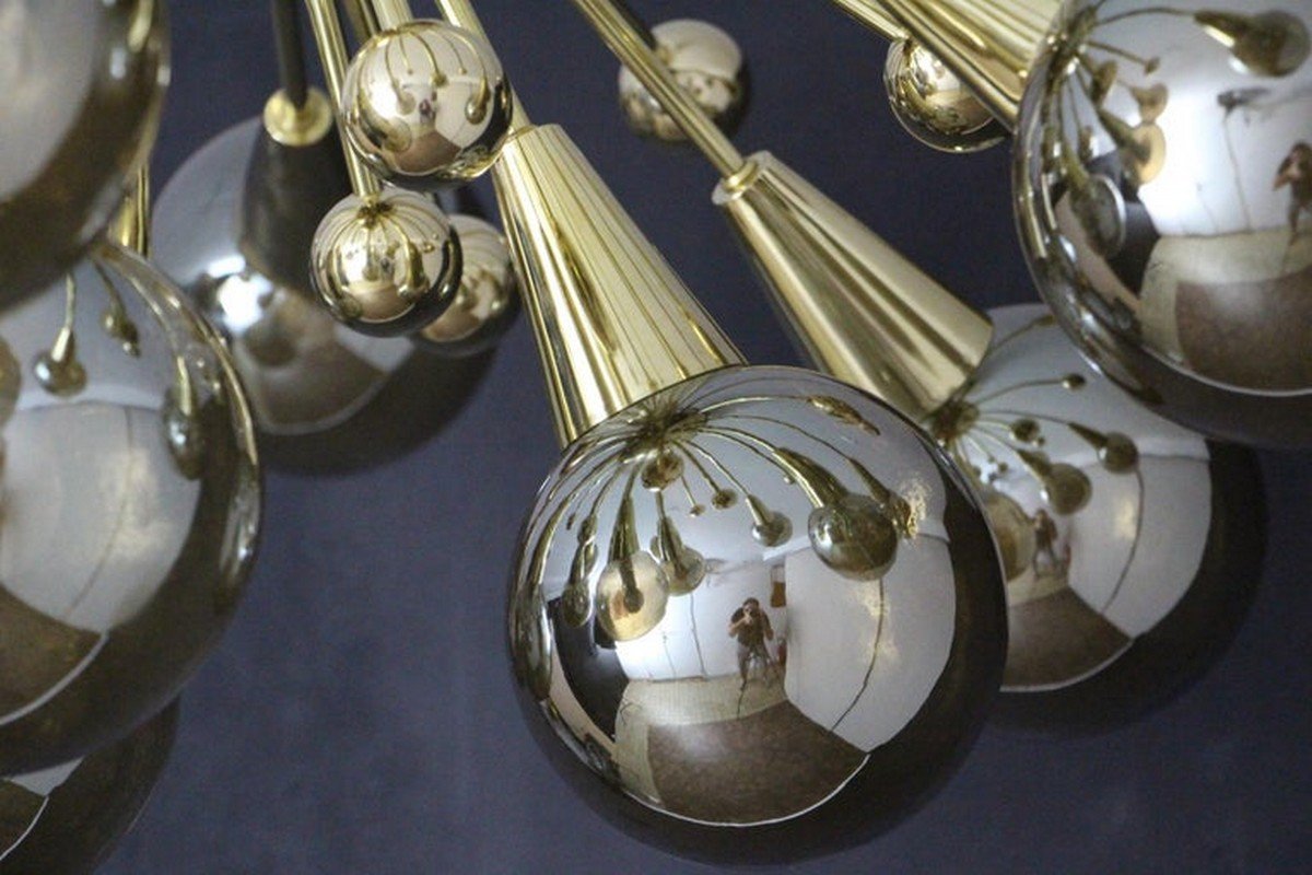 Sputnik Golden and Silver Coloured Murano Glass Globe Chandelier, 2000s ...