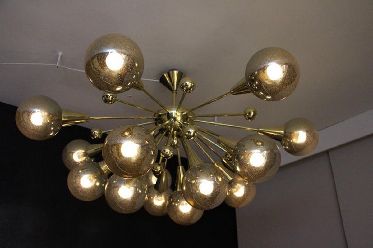 Sputnik Golden and Silver Coloured Murano Glass Globe Chandelier, 2000s ...