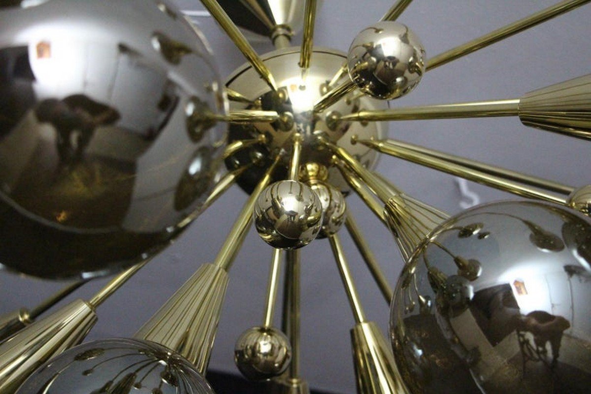 Sputnik Golden and Silver Coloured Murano Glass Globe Chandelier, 2000s ...