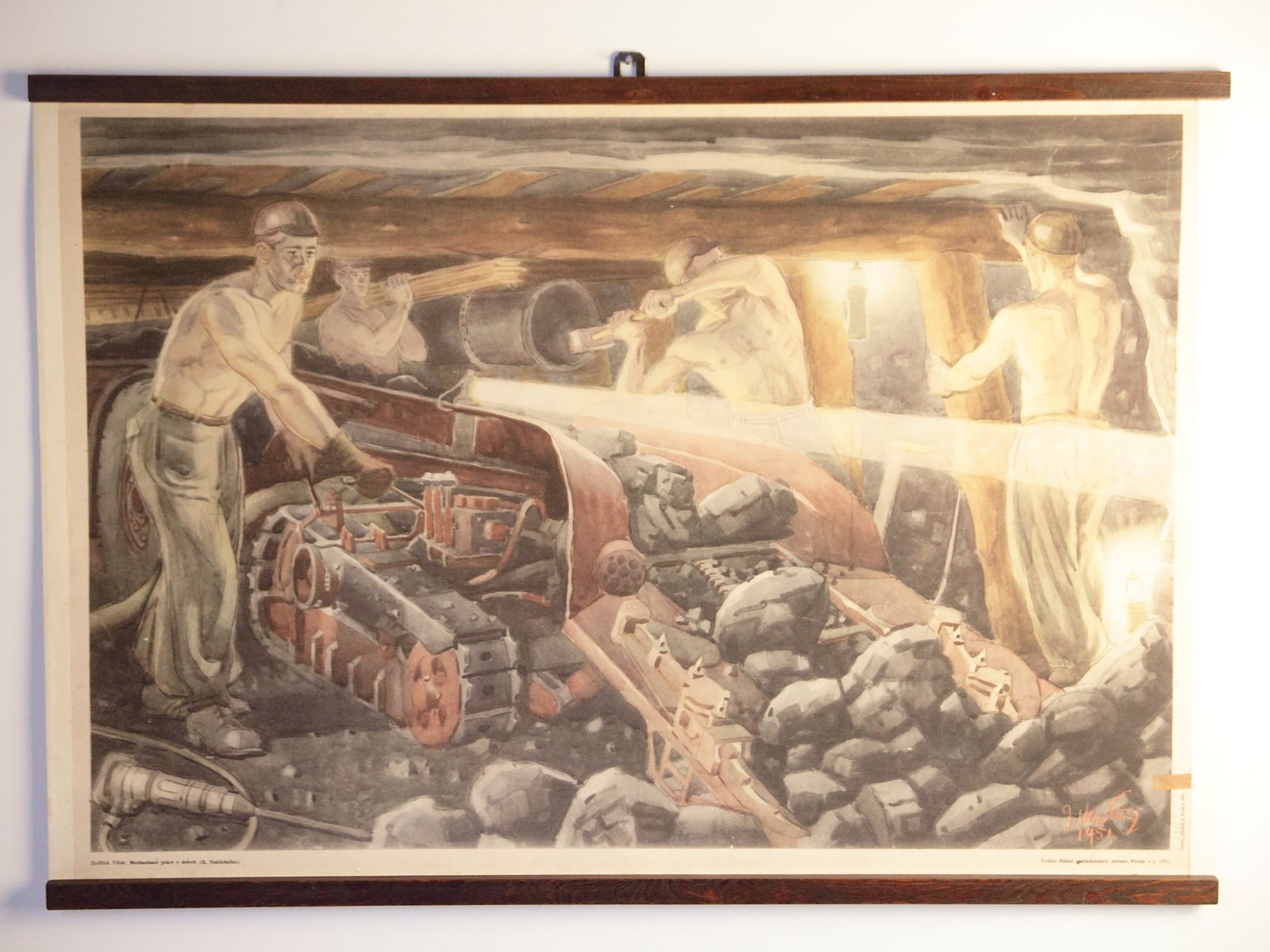 Communist School Poster of Coal Mine Workers by Jindrich Vlcek, 1951 ...
