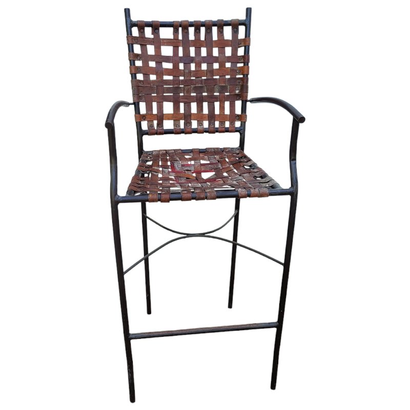 Tall Spanish Wrought Iron and Leather Stools, 1980s, Set of 2 for sale ...